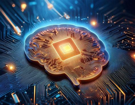 Intricate Circuit Board With Illuminated Brain Symbol Representing Artificial Intelligence