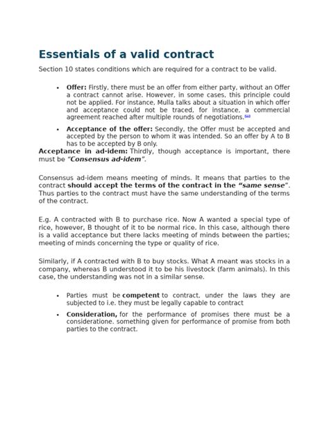 essentials of valid contract | PDF