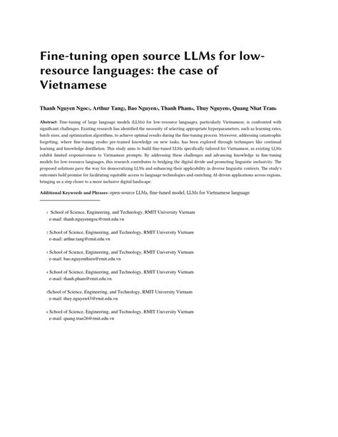 Pdf Fine Tuning Open Source Llms For Low Resource Languages The Case Of Vietnamese