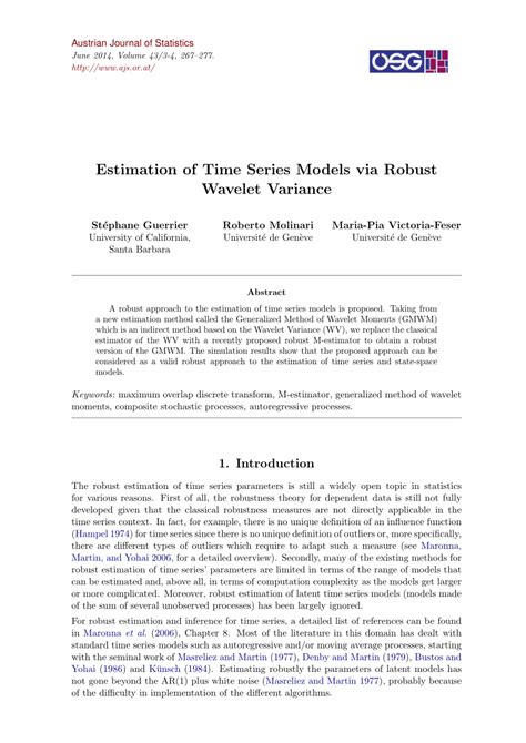 Pdf Estimation Of Time Series Models Via Robust Wavelet Variance