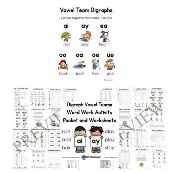 Digraph AI/AY EA/EE OO OA/OE/OW EW/UE Vowel Teams Activity Packet Bundle