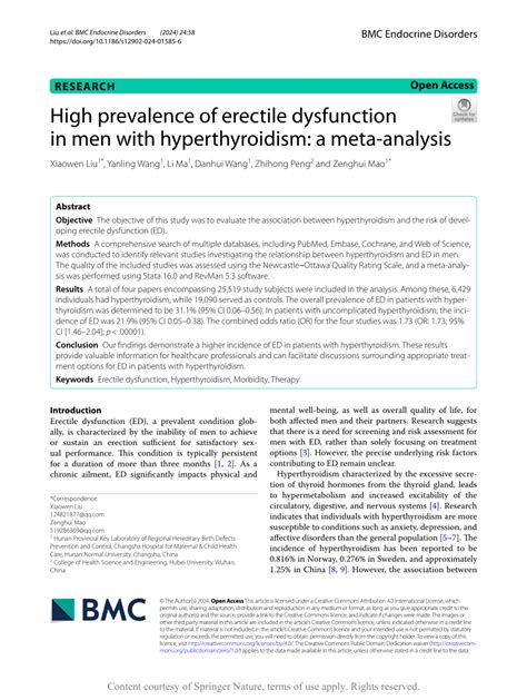 Pdf High Prevalence Of Erectile Dysfunction In Men With Hyperthyroidism A Meta Analysis