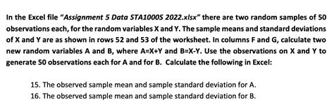 Solved In The Excel File Assignment 5 Data Sta1000s