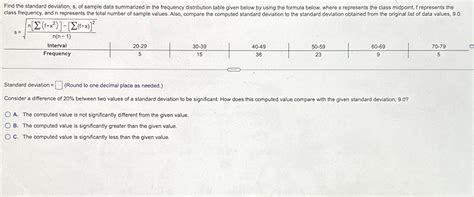 solved find the standard deviation s ﻿of sample data