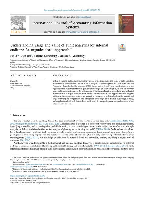 Understanding The Usage And Value Of Audit Analytics For Internal Auditors An Organizational