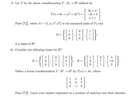Solved 9 Let T Be The Linear Transformation T P3R3 Defined Chegg Com