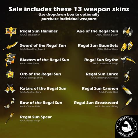 Brawlhalla Regal Sun Collection 13 Weapon Skins Ebay