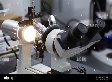 Attractive Female Scientist Testing Using Microscope To Test For Dna
