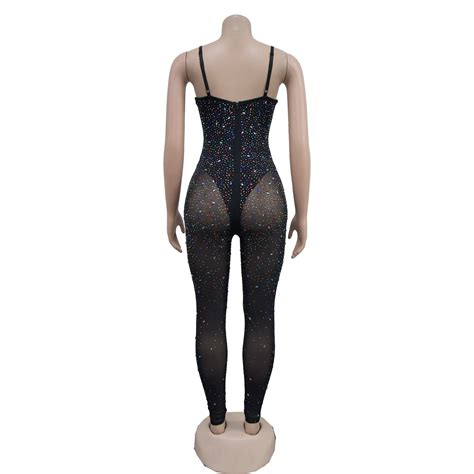 Mesh Diamond Jumpsuit Sleeveless Fit Fit Romper One Piece Alibaba Com