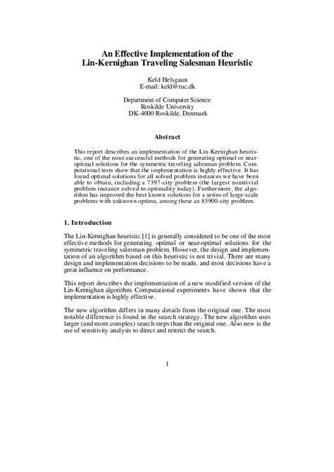 Pdf An Effective Implementation Of The Linkernighan Traveling Salesman Heuristic