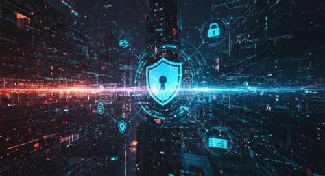 A Vibrant Display Of Cybersecurity Elements Ensures Robust Digital Protection Stock Illustration