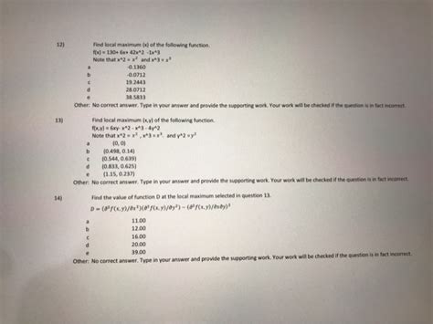 solved 12 find local maximum x of the following function