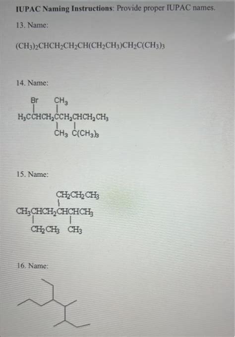 Solved Iupac Naming Instructions Provide Proper Iupac Chegg Com