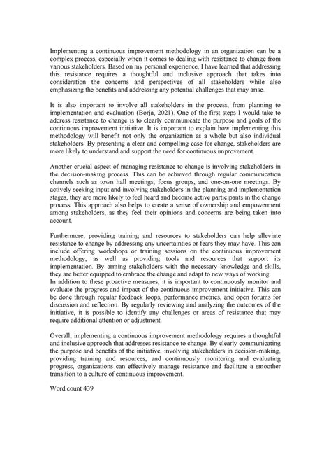 Journal Implementing A Continuous Improvement Methodology In An
