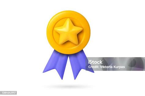 별과 리본으로 3d 품질 보증 벡터 메달 벡터 일러스트 아이콘 사실3d 그래픽 메달 높은 품질 등급 입체 이미지에 대한 스톡