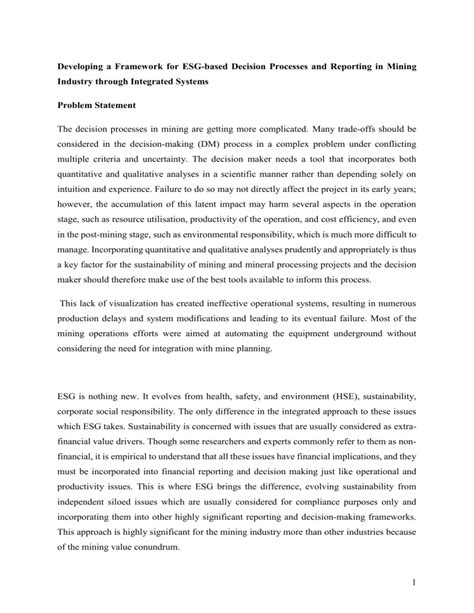 ESG Framework For Mining Decision Processes