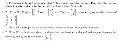 solved in exercises 2 3 and 4 assume that t is a linear