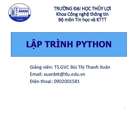 Bai Bài tập Python TR ỜNG ĐẠI HỌC THþY LỢI Khoa CÙng nghệ thÙng tin Bộ mÙn Tin học v KTTT