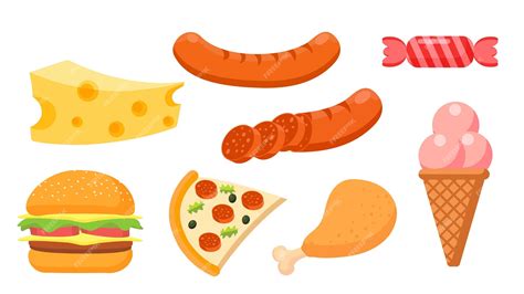 Conjunto De Coleta De Alimentos Objeto Queijo Salsicha Sorvete
