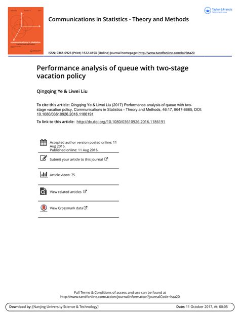 Pdf Performance Analysis Of Queue With Two Stage Vacation Policy