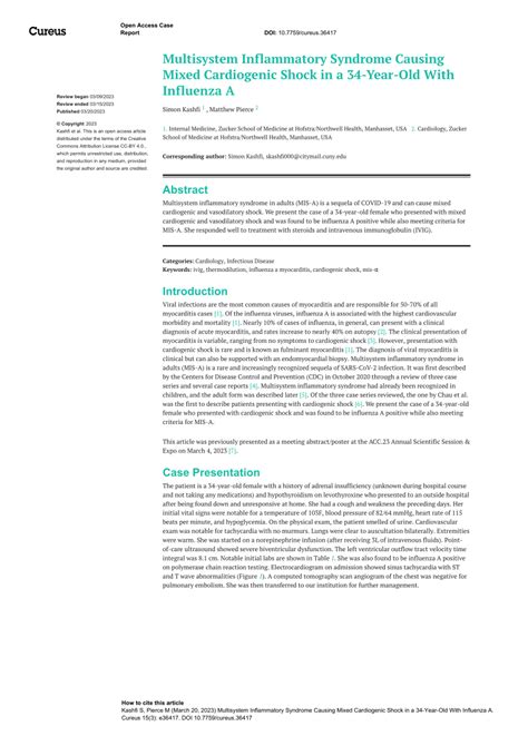 Pdf Multisystem Inflammatory Syndrome Causing Mixed Cardiogenic Shock