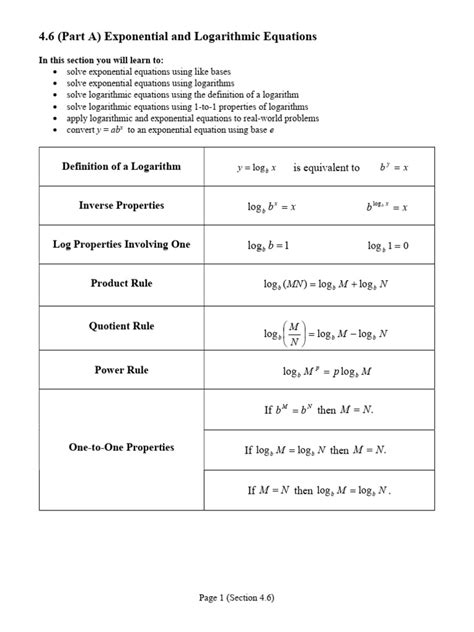 4 6 part a exponential and logarithmic equations definition of a