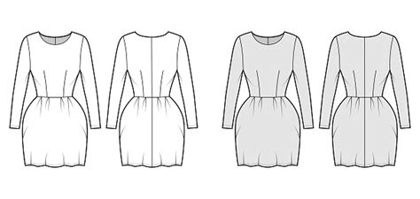 드레스 벨 기술 패션 일러스트와 긴 소매 몸에 맞는 미니 길이 연필 스커트 플랫 의류 전면 0명에 대한 스톡 벡터 아트 및 기타