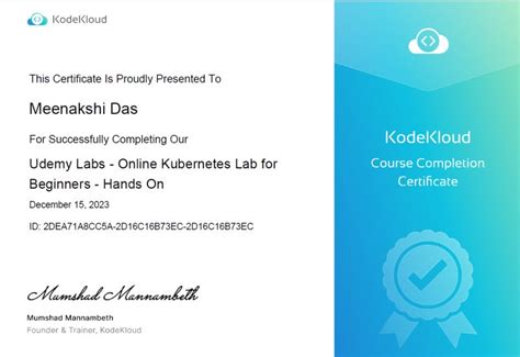Meenakshi Das On Linkedin Kubernetes Udemycertificate Kodekloud