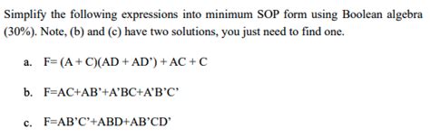 solved simplify the following expressions into minimum sop