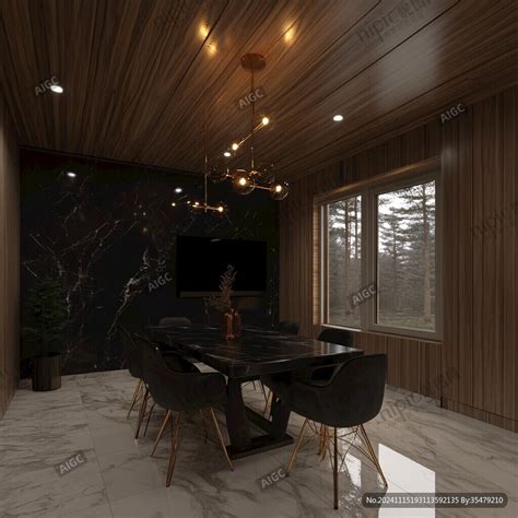Ai创作图木饰面场景 整木餐厅 山间别墅包厢 木饰面展示 深色会客室 装修深化木饰面 黑色整木定制家居 木饰面灯光效果 原木餐厅 现代整木家装 木质室内设计 别墅餐厅 娱乐室设计 木饰面效果图
