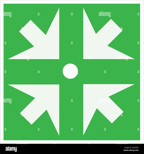 Square Sign With Green Background And White Arrows Assembly Point
