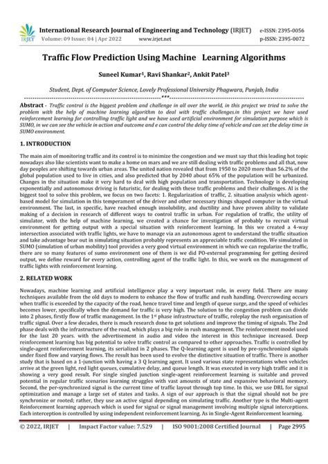 Traffic Flow Prediction Using Machine Learning Algorithms Pdf