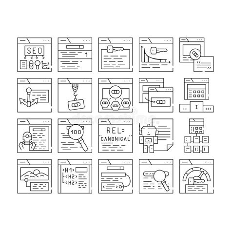 Seo Optimize Search Rank Icons Set Vector Stock Vector Illustration Of Line Rank