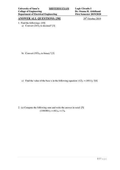 SOLUTION Logic Circuits Final Exam Studypool