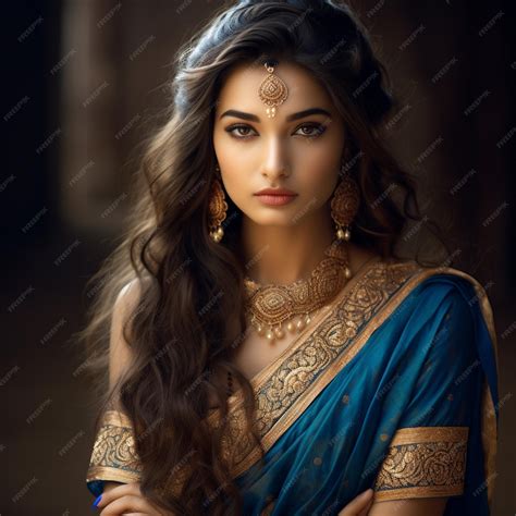 사리를 입은 인도 아름다운 소녀 프리미엄 사진