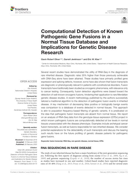 Pdf Computational Detection Of Known Pathogenic Gene Fusions In A