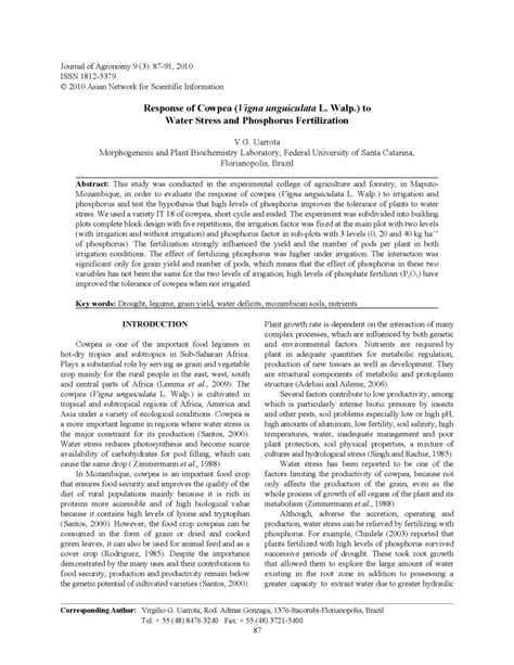 Pdf Response Of Cowpea Vigna Unguiculata L Walp To Water Stress And Phosphorus Fertilization