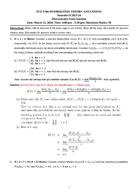 Mid Sem Question Paper Solutions Ece F344 Information Theory And Coding Semester Ii 202 3 24