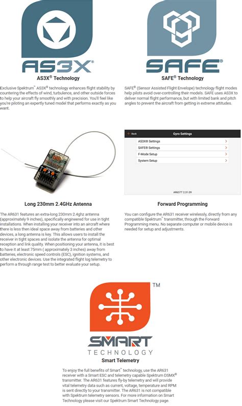 Spektrum AR631 DSMX 6 Channel AS3X SAFE Receiver