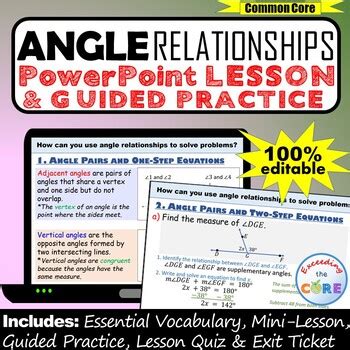 ANGLE RELATIONSHIPS PowerPoint Lesson Guided Practice Distance Learning