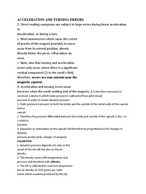 Acceleration And Turning Errors Pdf Airspeed Aerospace Engineering