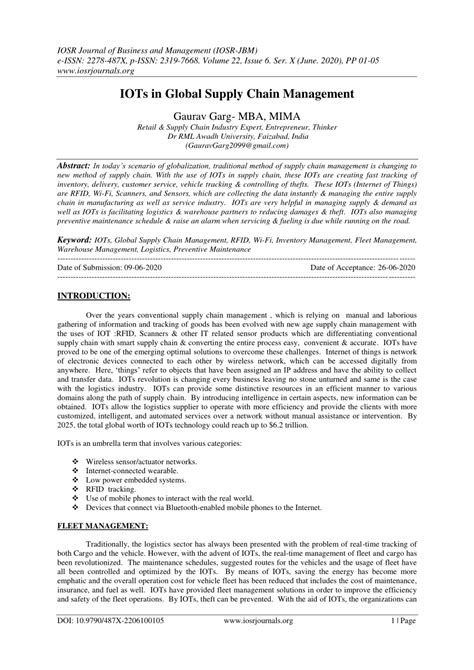 Pdf Iots In Global Supply Chain Management Introduction