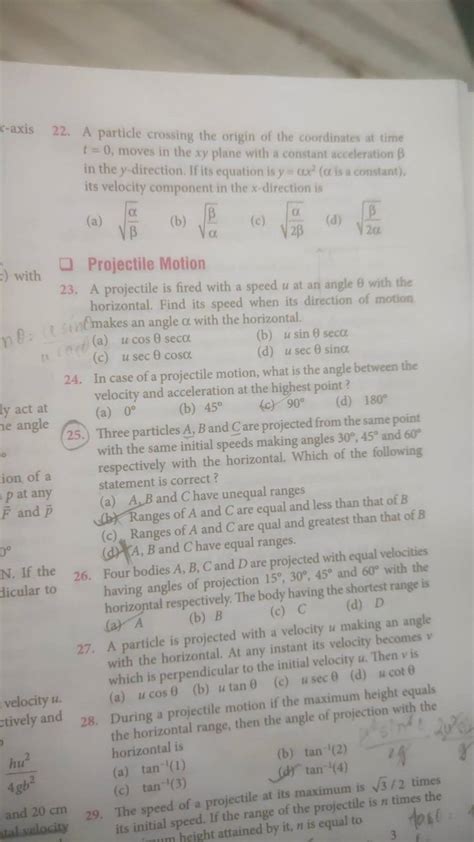 a particle is projected with a velocity u making an angle with the horizo