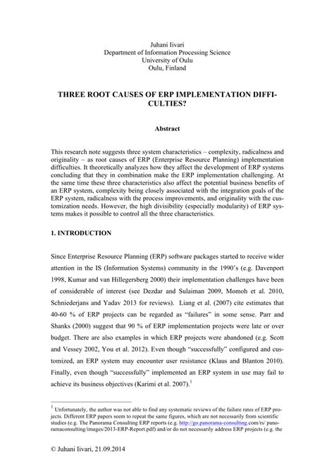 PDF THREE ROOT CAUSES OF ERP IMPLEMENTATION DIFFICULTIES