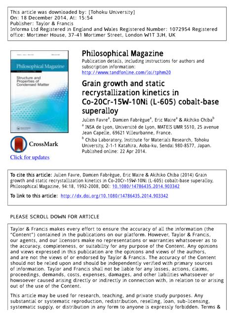 Pdf Grain Growth And Static Recrystallization Kinetics In Co 20cr 15w 10ni L 605 Cobalt Base