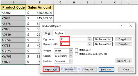 How To Find And Replace In An Excel Column 6 Methods Exceldemy