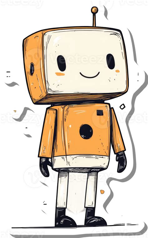 A Happy Orange Retro Robot Character Design 55446231 Png
