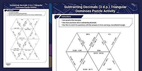 Subtracting Decimals 3 Dp Triangular Dominoes Activity