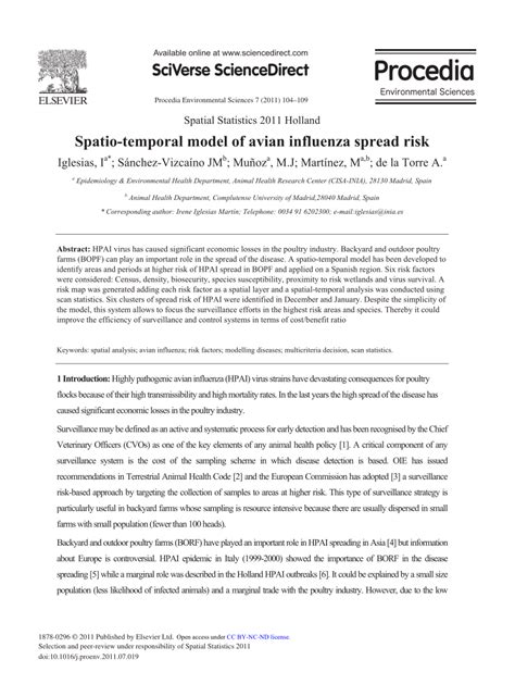 Pdf Spatio Temporal Model Of Avian Influenza Spread Risk