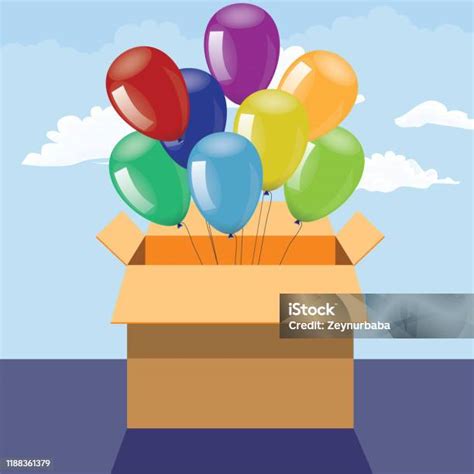 전면보기와 색상 풍선 선물 상자를 열었습니다 벡터 그림입니다 0명에 대한 스톡 벡터 아트 및 기타 이미지 0명 개념 개체 그룹 Istock